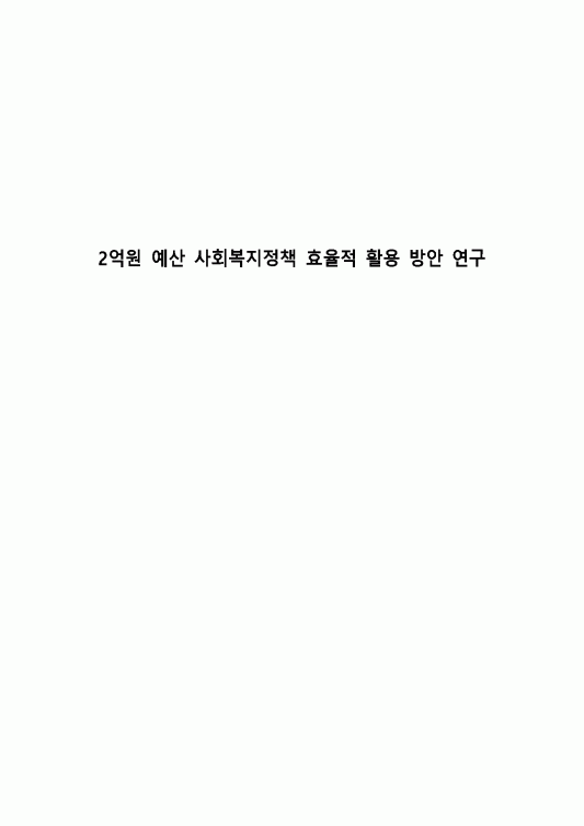 2억원 예산 사회복지정책 효율적 활용 방안 연구