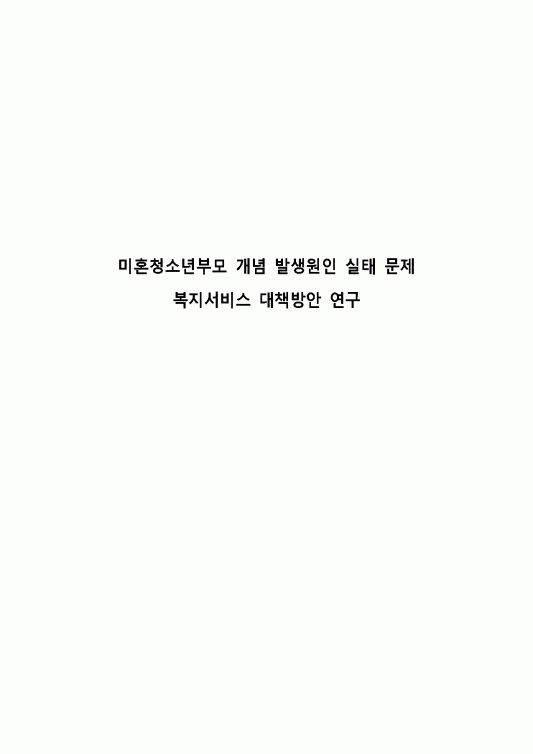 미혼청소년부모 개념 발생원인 실태 문제 복지서비스 대책방안 연구