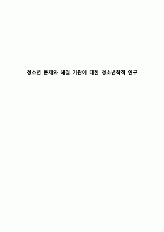 청소년 문제와 해결 기관에 대한 청소년학적 연구