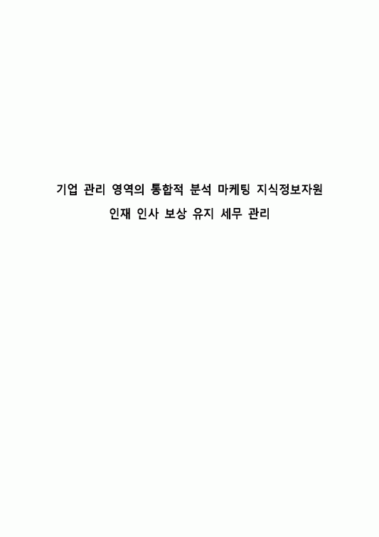 기업 관리 영역의 통합적 분석 마케팅 지식정보자원 인재 인사 보상 유지 세무 관리