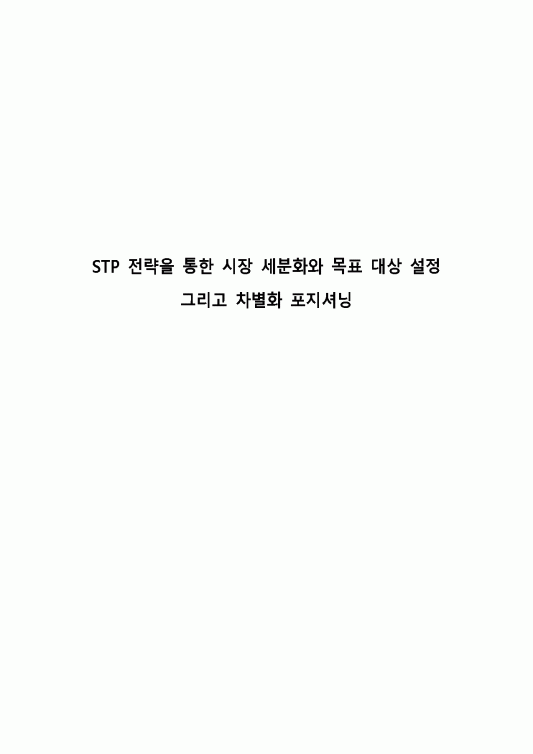 STP 전략을 통한 시장 세분화와 목표 대상 설정 그리고 차별화 포지셔닝