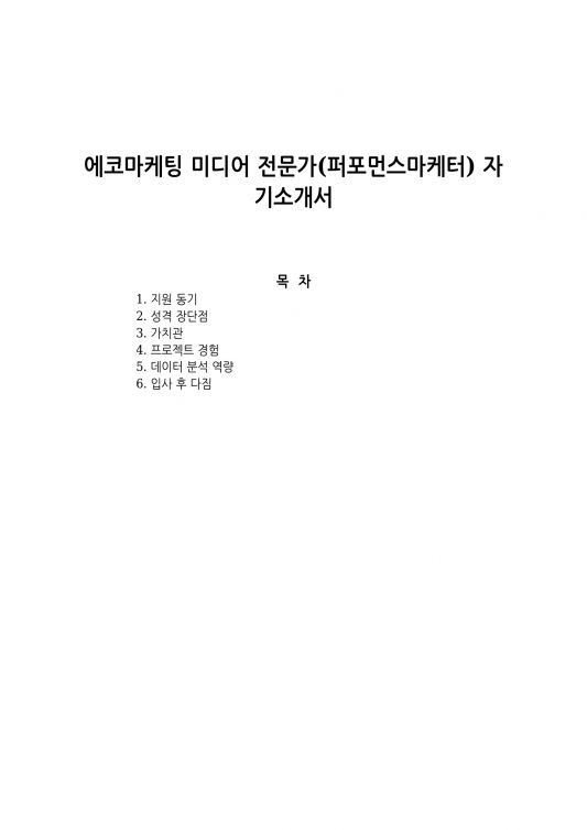 에코마케팅 미디어 전문가(퍼포먼스마케터) 자기소개서