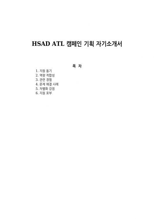 HSAD ATL 캠페인 기획 자기소개서