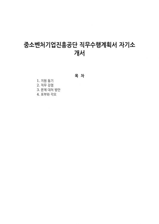 중소벤처기업진흥공단 직무수행계획서 자기소개서