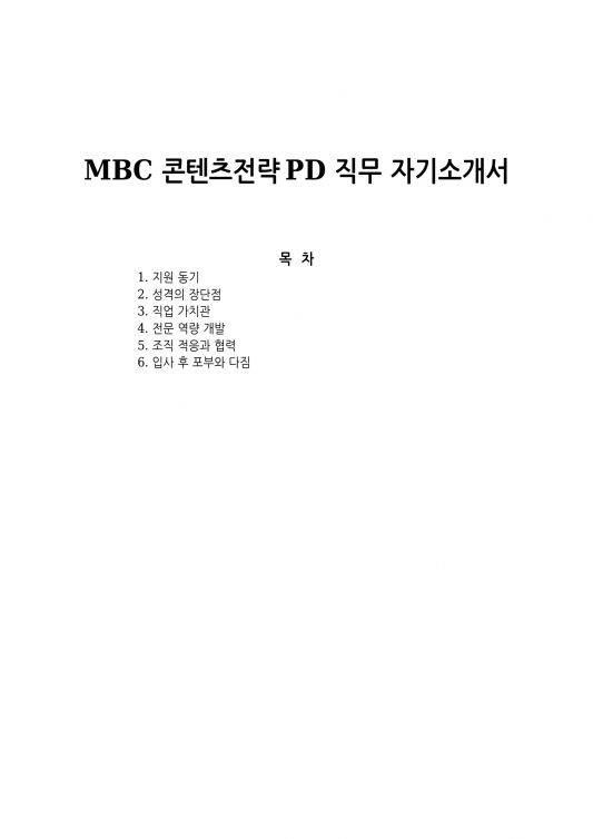 MBC 콘텐츠전략PD 직무 자기소개서
