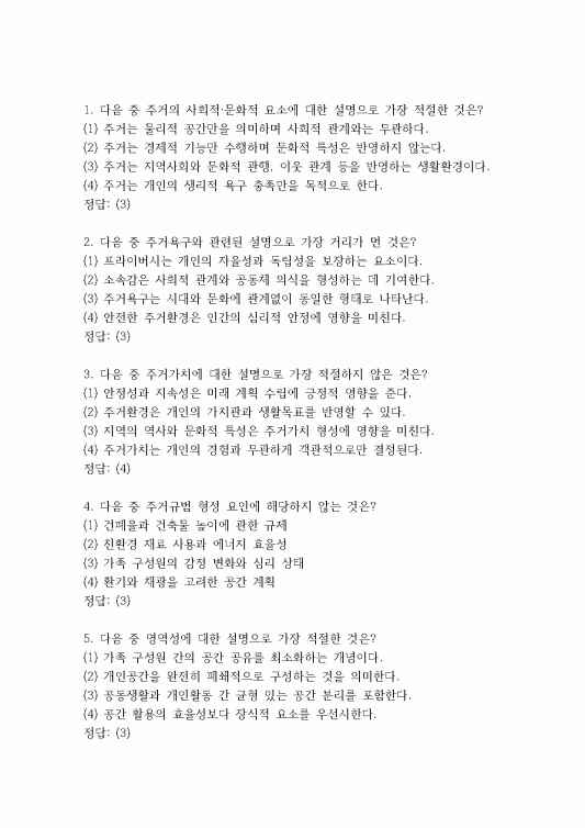 [독학사 주거학 족보] 독학사 2단계 주거학 기출문제 및 족보 (정답첨부)