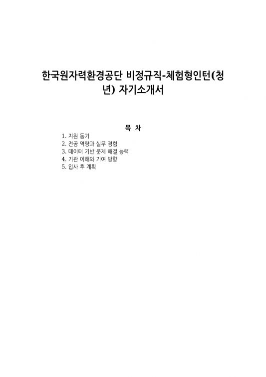 한국원자력환경공단 비정규직-체험형인턴(청년) 자기소개서
