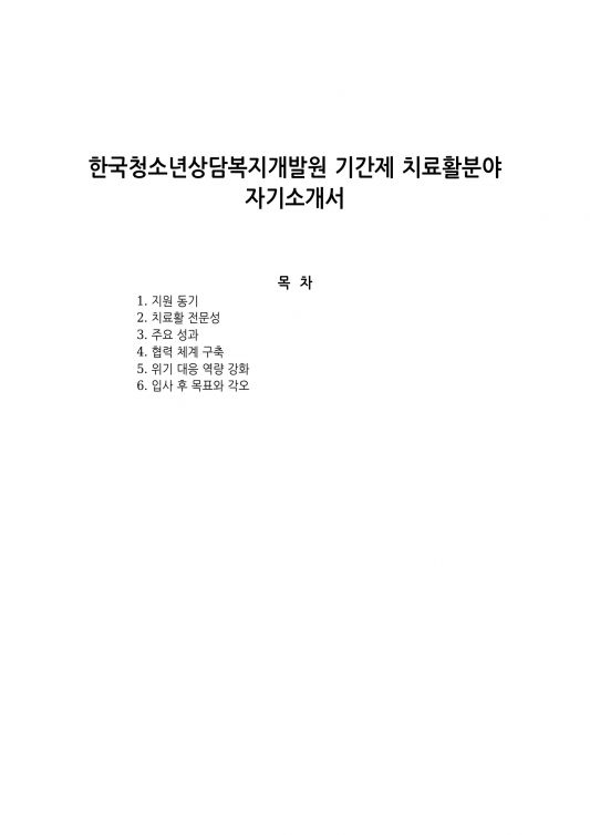 한국청소년상담복지개발원 기간제 치료활분야 자기소개서