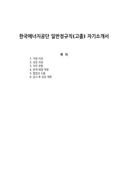 한국에너지공단 일반정규직(고졸) 자기소개서