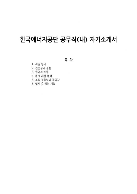 한국에너지공단 공무직(내) 자기소개서