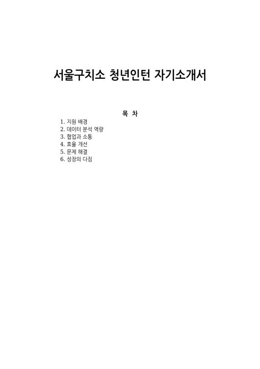 서울구치소 청년인턴 자기소개서