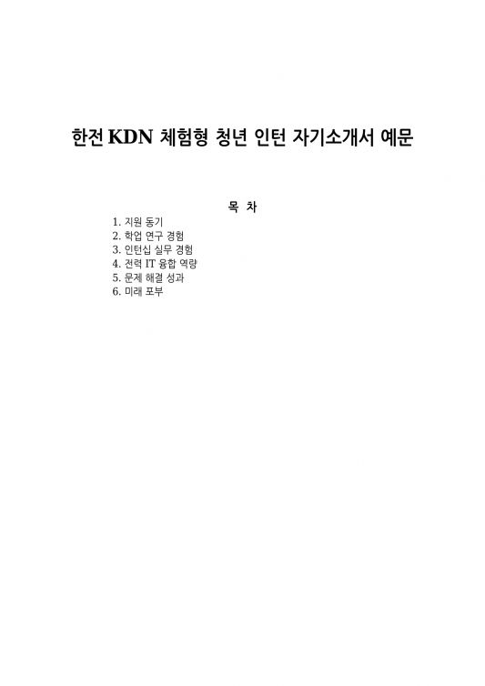한전KDN 체험형 청년 인턴 자기소개서 예문