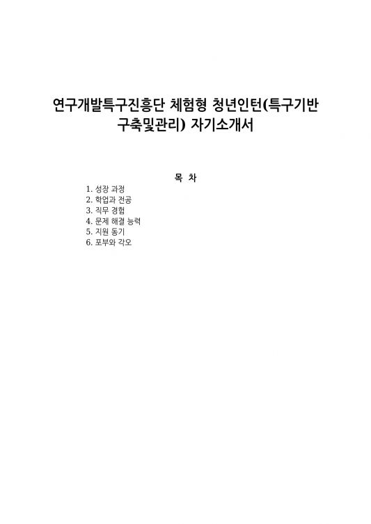 연구개발특구진흥단 체험형 청년인턴(특구기반구축및관리) 자기소개서
