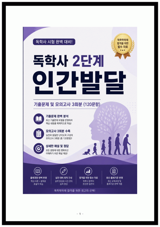 독학사 2단계 인간발달 기출문제 및 모의고사 3회분 (120문항) 독학 팁, 인간발달 족보