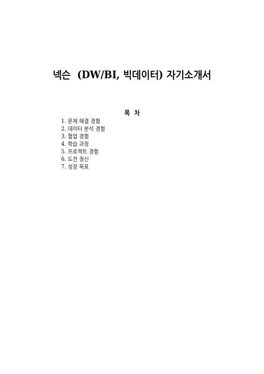 넥슨 (DW/BI, 빅데이터) 자기소개서