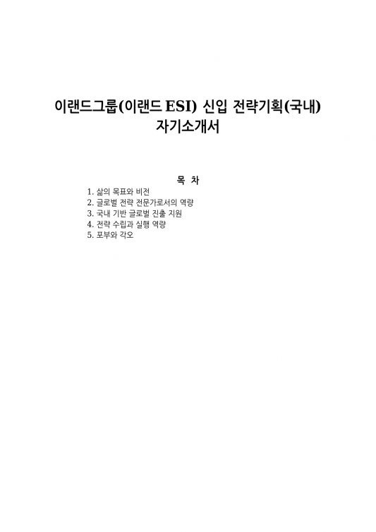 이랜드그룹(이랜드ESI) 신입 전략기획(국내) 자기소개서