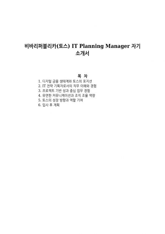 비바리퍼블리카(토스) IT Planning Manager 자기소개서
