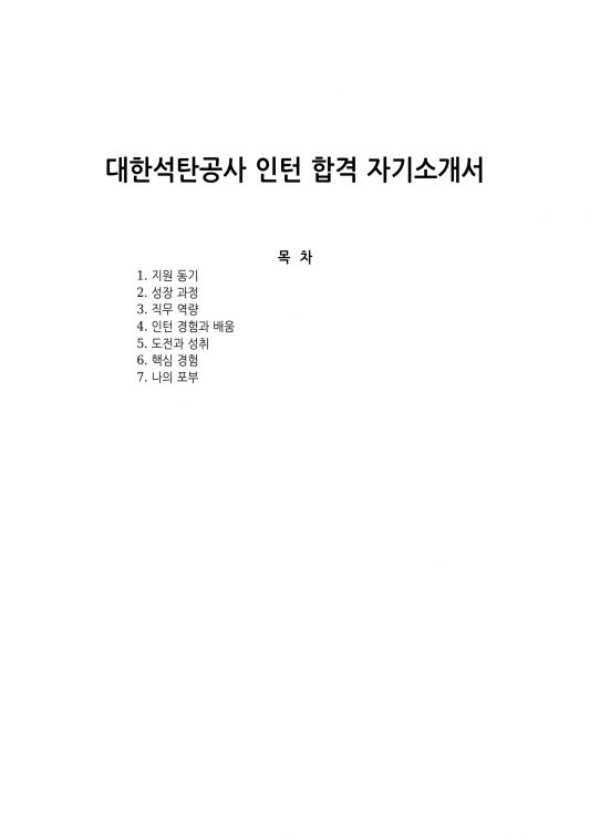 대한석탄공사 인턴 자기소개서