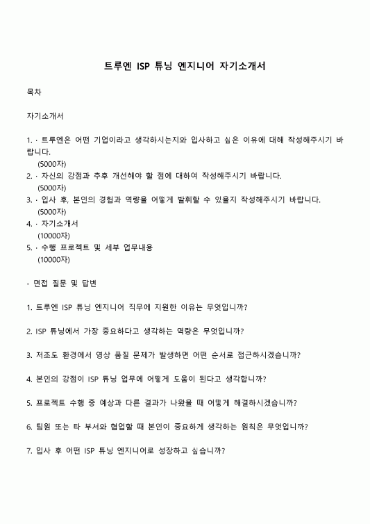 트루엔 ISP 튜닝 엔지니어 자기소개서