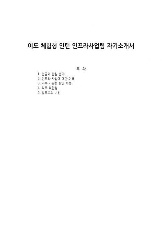 이도 체험형 인턴 인프라사업팀 자기소개서