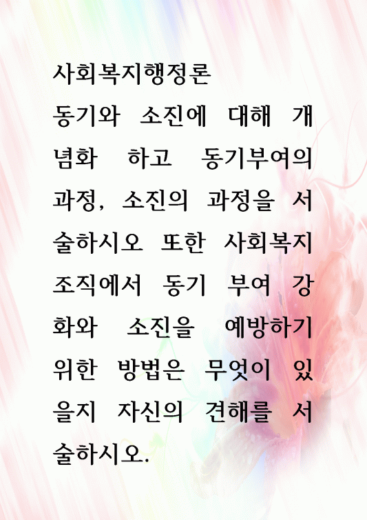 동기와 소진에 대해 개념화 하고 동기부여의 과정 소진의 과정을 서술하시오 또한