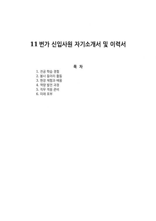 11번가 신입사원 자기소개서 및 이력서
