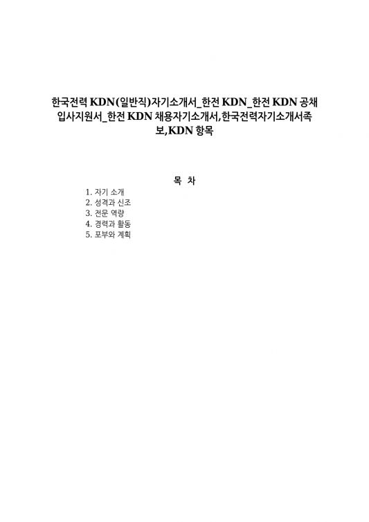 한국전력KDN(일반직)자기소개서_한전KDN_한전KDN공채입사지원서_한전KDN채용자기소개서,한국전력자기소개서족보,KDN항목