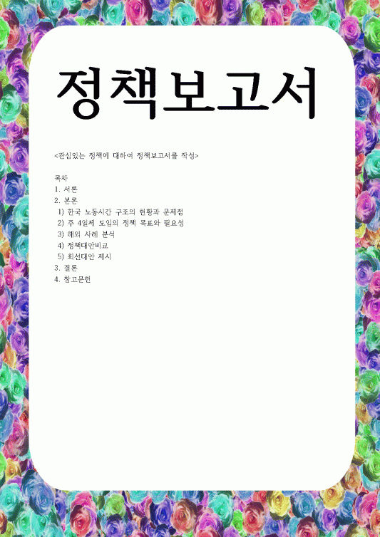 정책보고서 관심있는 정책에 대하여 정책보고서를 작성