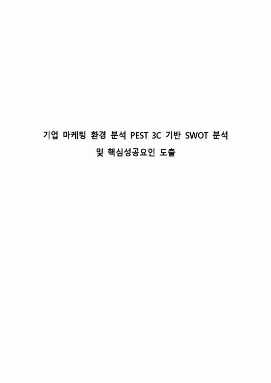 기업 마케팅 환경 분석 PEST 3C 기반 SWOT 분석 및 핵심성공요인 도출