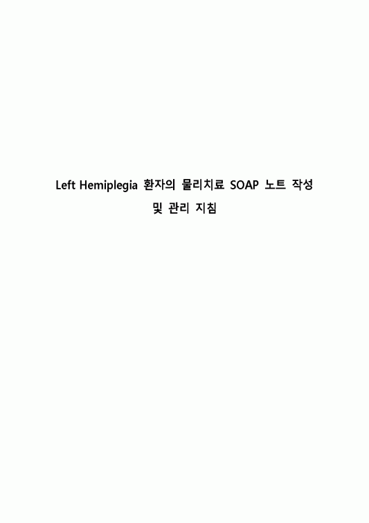 Left Hemiplegia 환자의 물리치료 SOAP 노트 작성 및 관리 지침