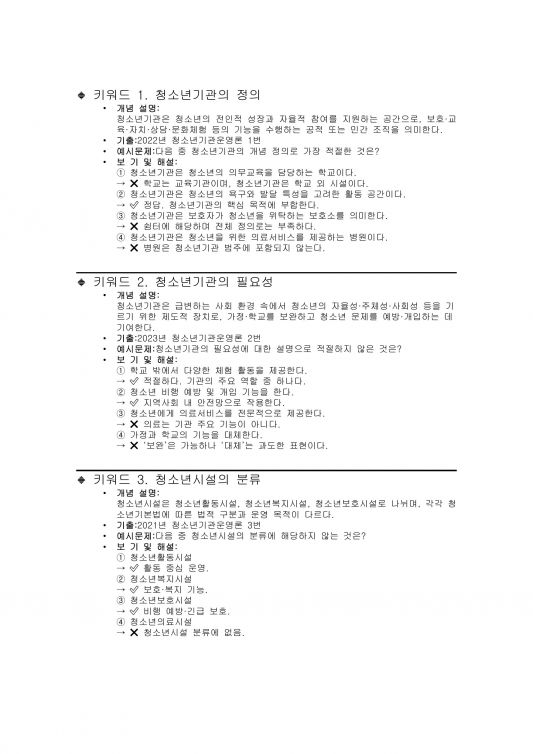 청소년지도사 1급 청소년기관운영론 키워드100 PDF | 예상문제·해설 | 실제 암기노트