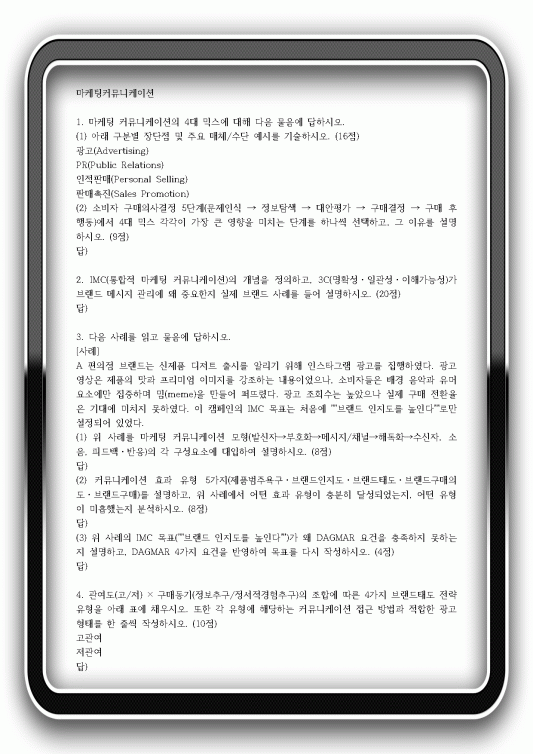 마케팅커뮤니케이션 마케팅 커뮤니케이션의 4대 믹스