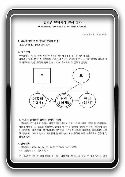 학교사회복지론 청소년 면담사례 분석