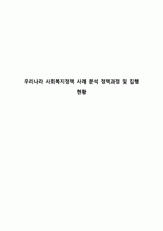 우리나라 사회복지정책 사례 분석 정책과정 및 집행 현황