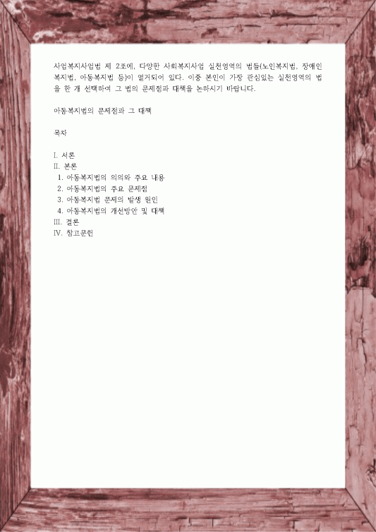사업복지사업법 제 2조에 다양한 사회복지사업 실천영역의 법들