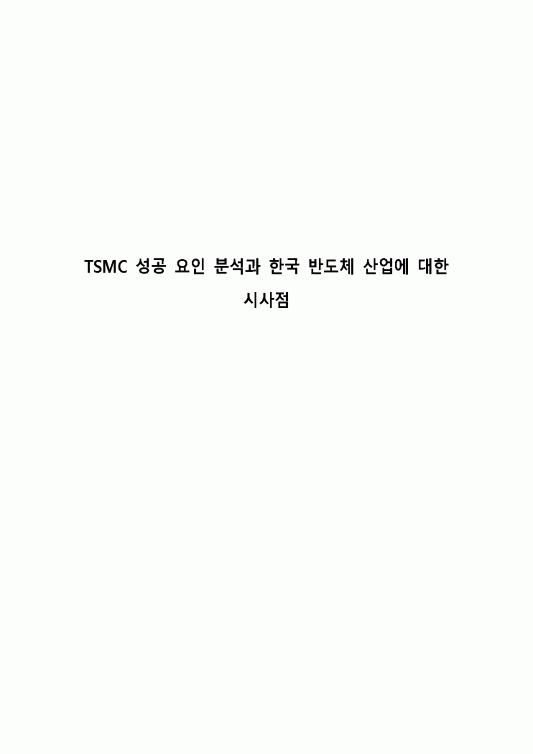TSMC 성공 요인 분석과 한국 반도체 산업에 대한 시사점