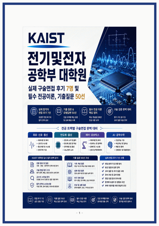 2027 KAIST 전기전자공학부 대학원 실제 구술면접 후기 7명 및 필수 전공이론, 기출질문 50선