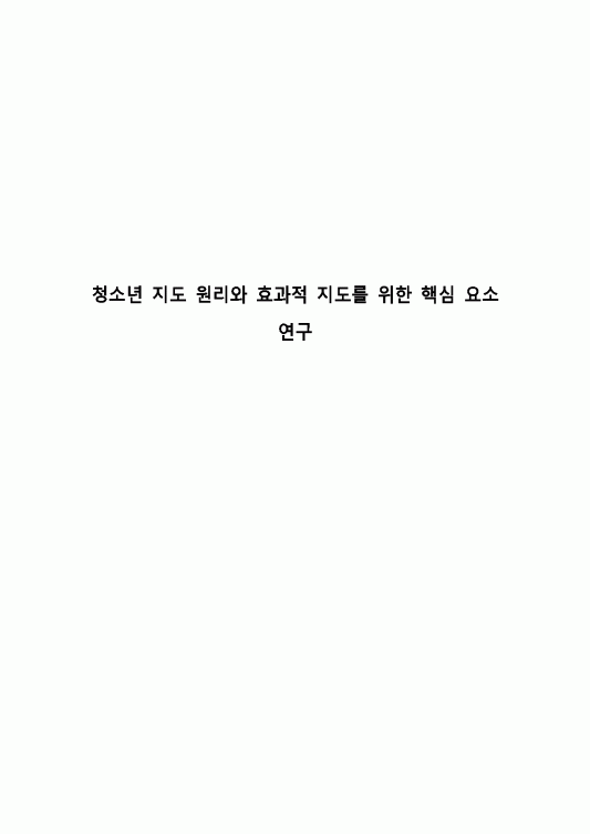 청소년 지도 원리와 효과적 지도를 위한 핵심 요소 연구