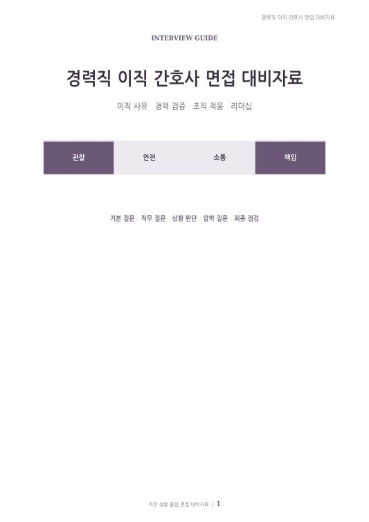 경력직 이직간호사 면접 경력 검증 적응 리더십 대비자료