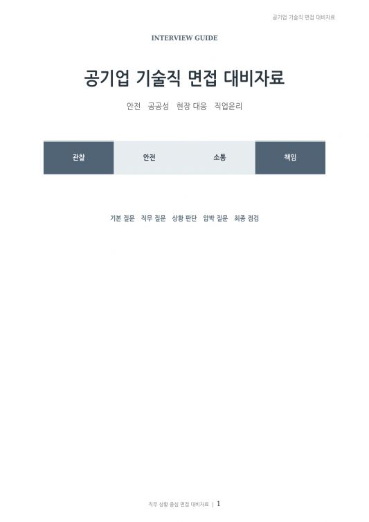 공기업 기술직 면접 안전 공공성 현장 대응 직업윤리 대비자료