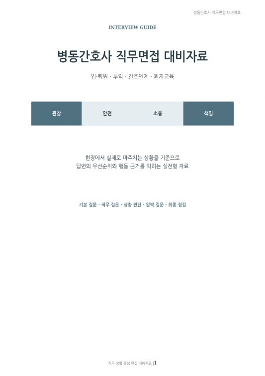 병동간호사 직무면접 입퇴원투약인계환자교육 대비자료