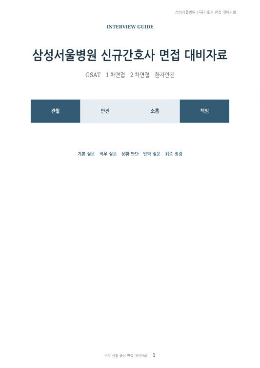 삼성서울병원 신규간호사 면접 GSAT 1차 2차 대비자료