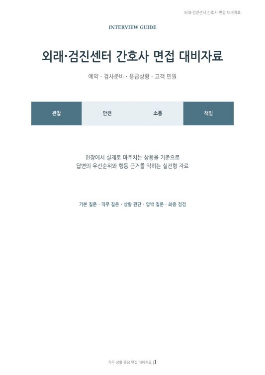 외래 검진센터 간호사 면접 예약검사응급민원 대비자료