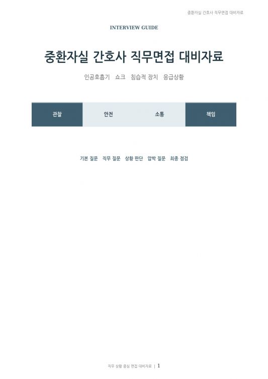 중환자실 간호사 직무면접 인공호흡기 쇼크 응급상황 대비자료