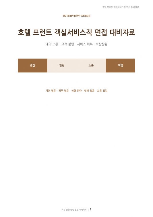 호텔 프런트 객실서비스 면접 예약 민원 비상상황 대비자료