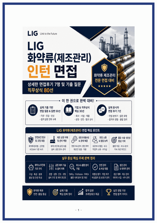 2026 LIG 화약류(제조 관리) 인턴 상세한 면접후기 7명 및 기출 질문 직무상식 80선