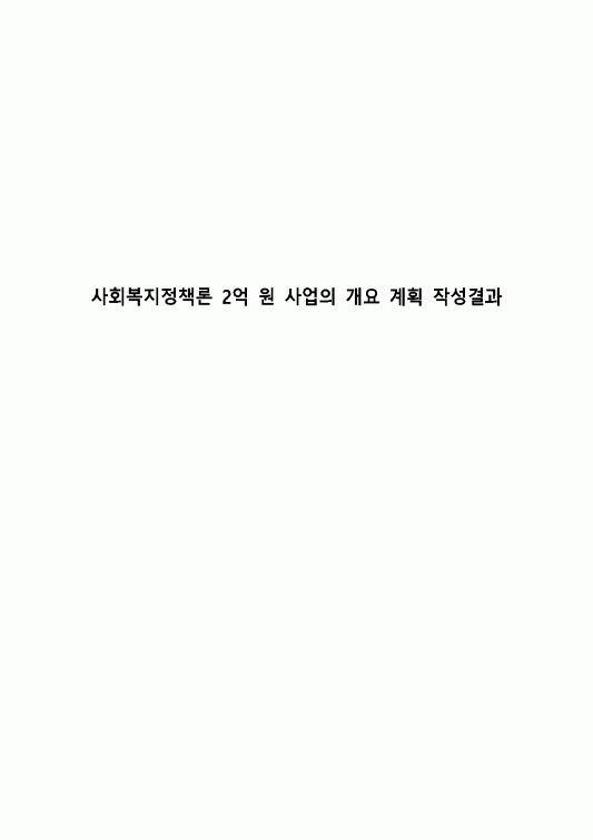 사회복지정책론 2억 원 사업의 개요 계획 작성결과