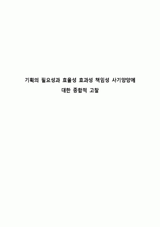 기획의 필요성과 효율성 효과성 책임성 사기양양에 대한 종합적 고찰