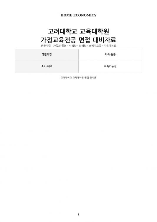 고려대학교 교육대학원 가정교육전공 면접대비자료