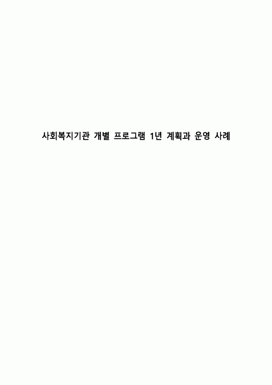 사회복지기관 개별 프로그램 1년 계획과 운영 사례
